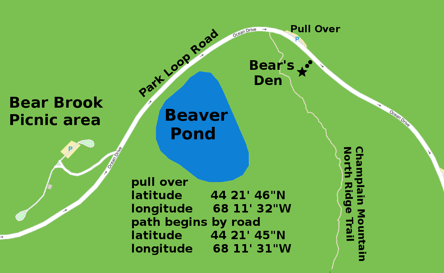 OLD MAPS OF ACADIA NATIONAL PARK: MAP OF BEAR CAVE - ACADIA NATIONAL PARK