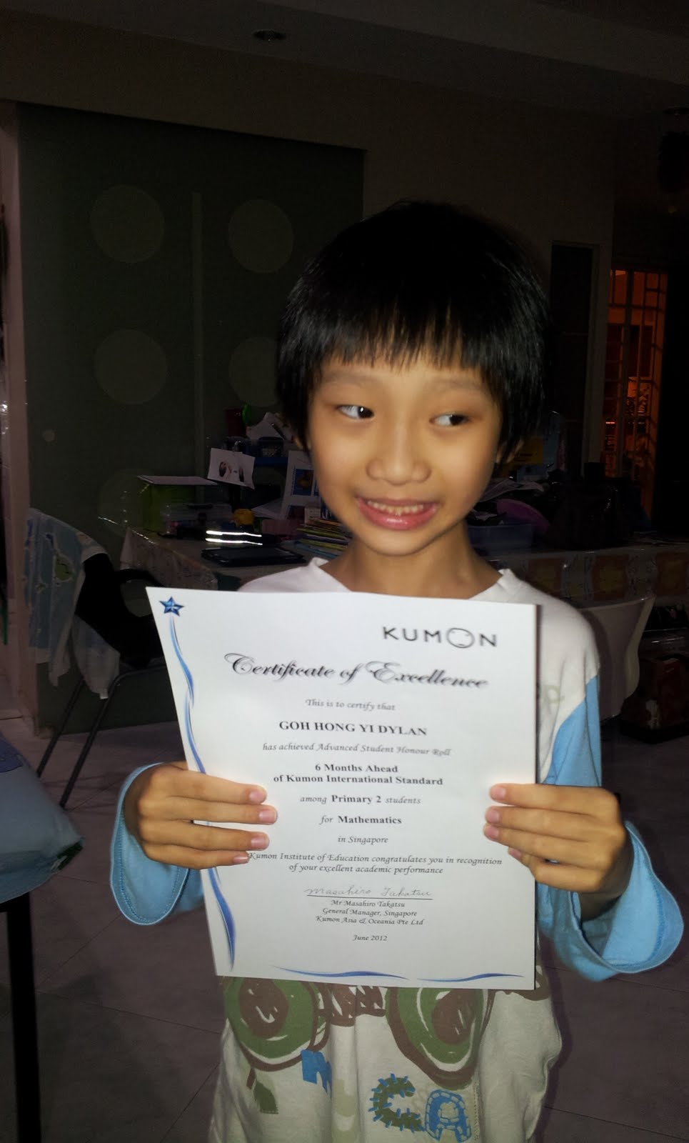Solojogger: Kumon certificate of excellence.
