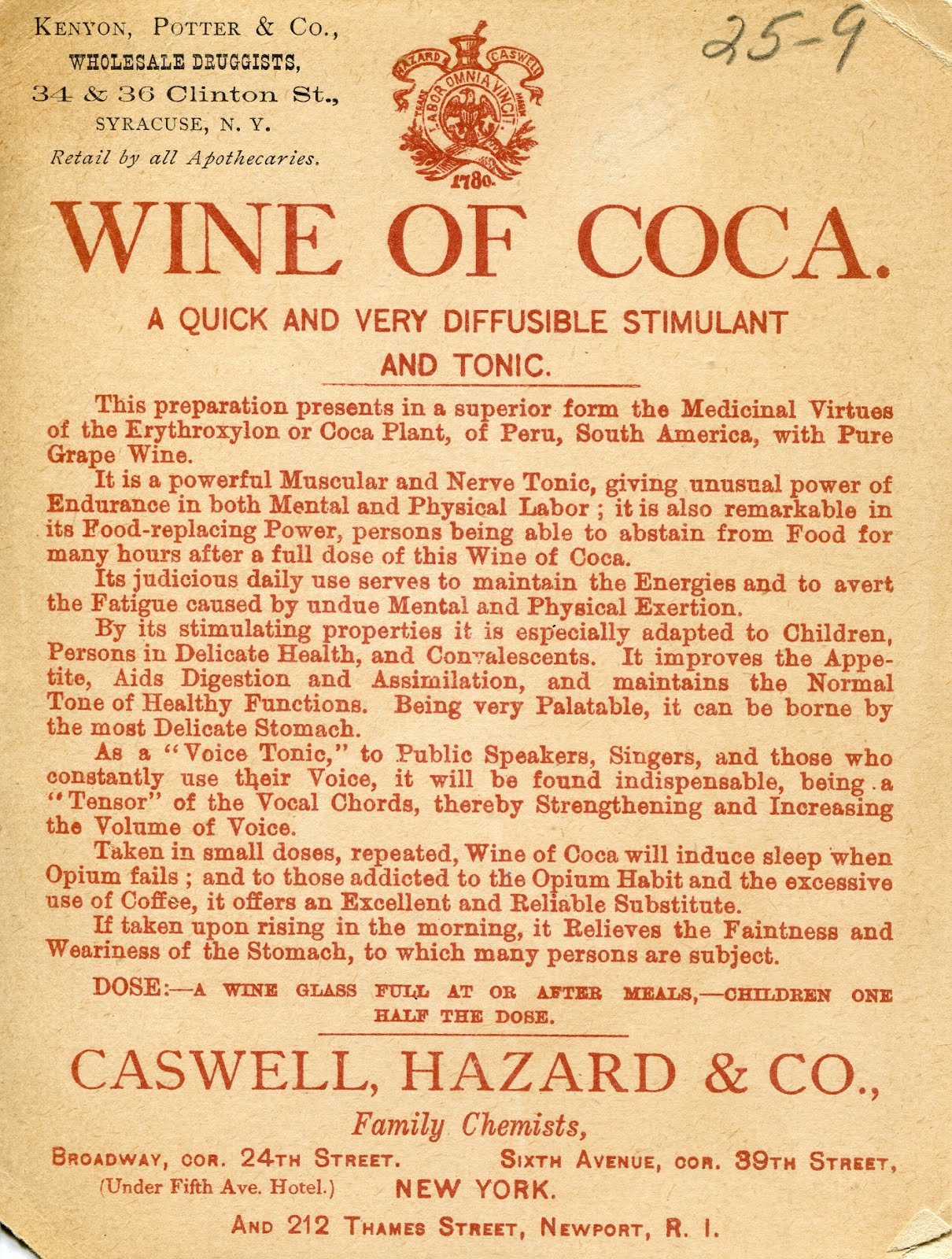 Freedom of Medicine and Diet: Caswell Hazard & Co. Coca Wine