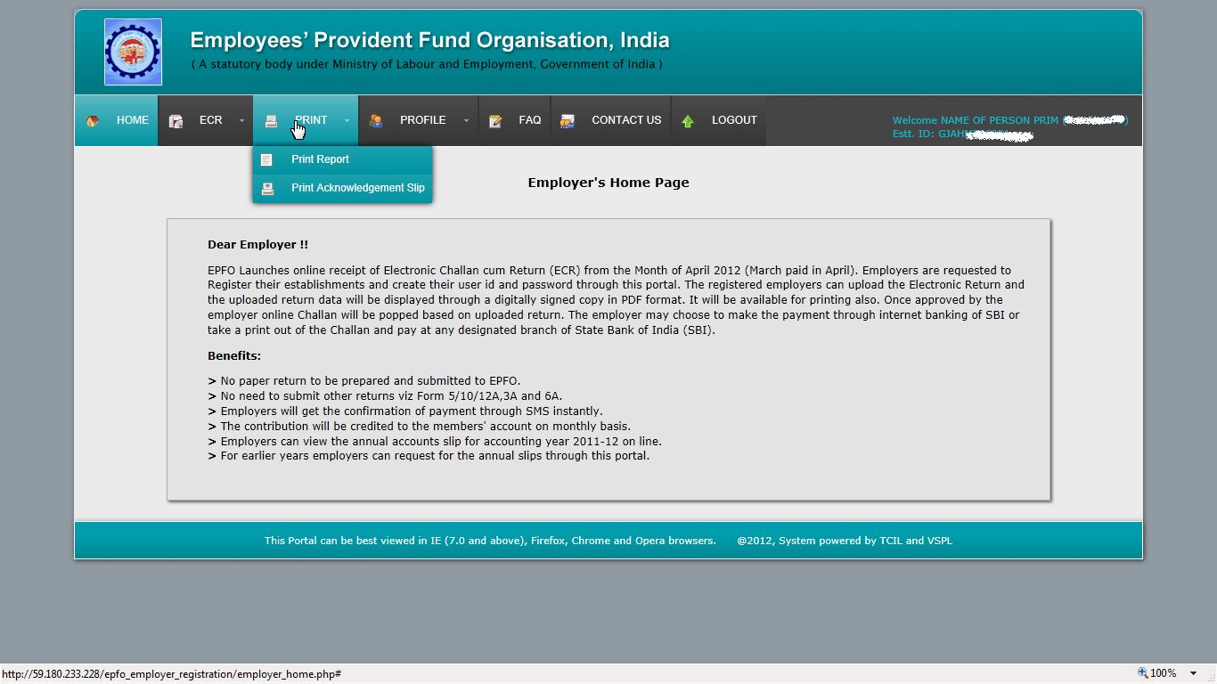 EPFO E-RETURN: EPFO Employer E-Sewa (Registration)