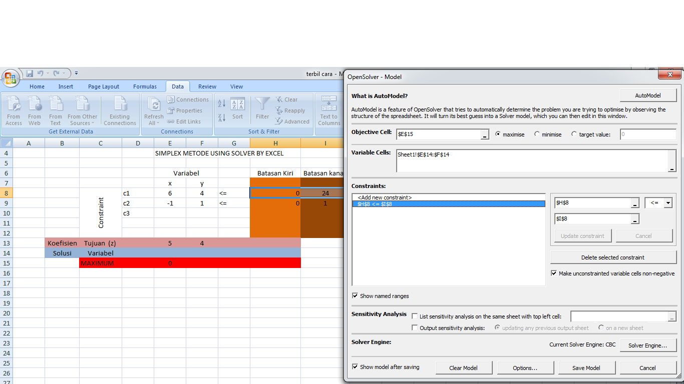 Teori Bilangan Simplex Metode By Using Solver In Microsoft Excel Teori Bilangan Simplex Metode By Using Solver In Microsoft Excel