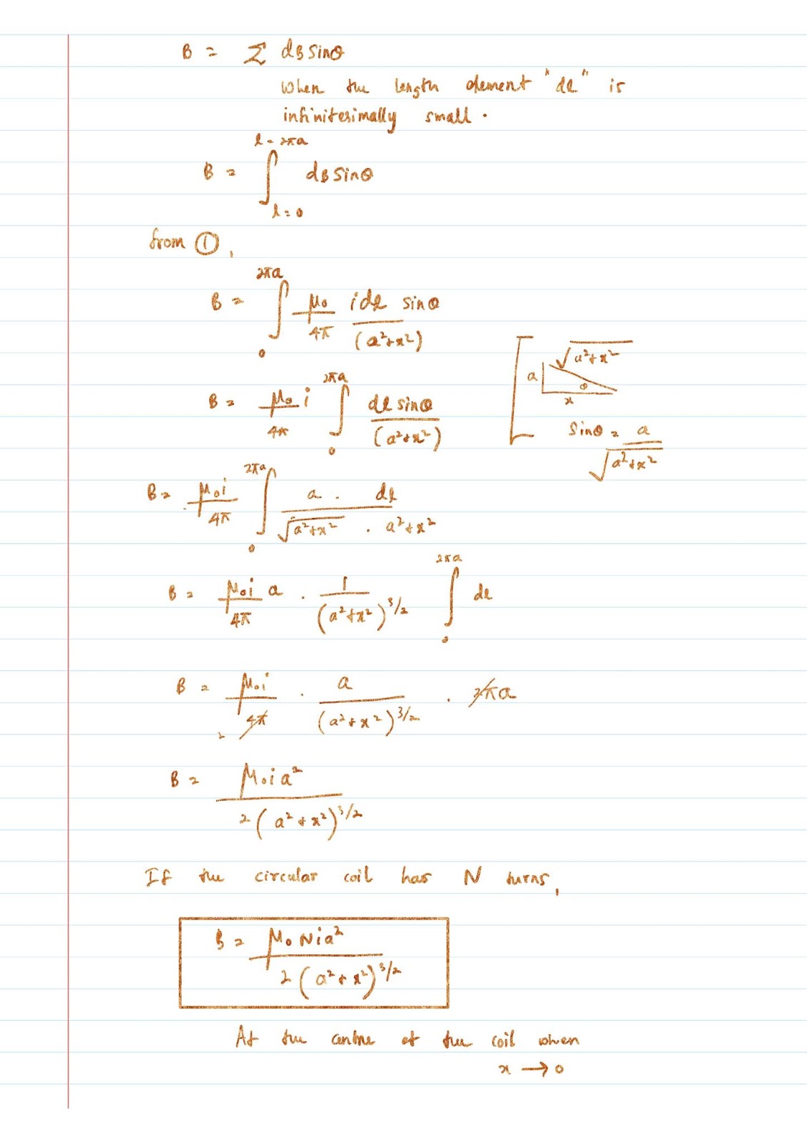Lecture Notes in Physics : Magnetic field due to a circular ring