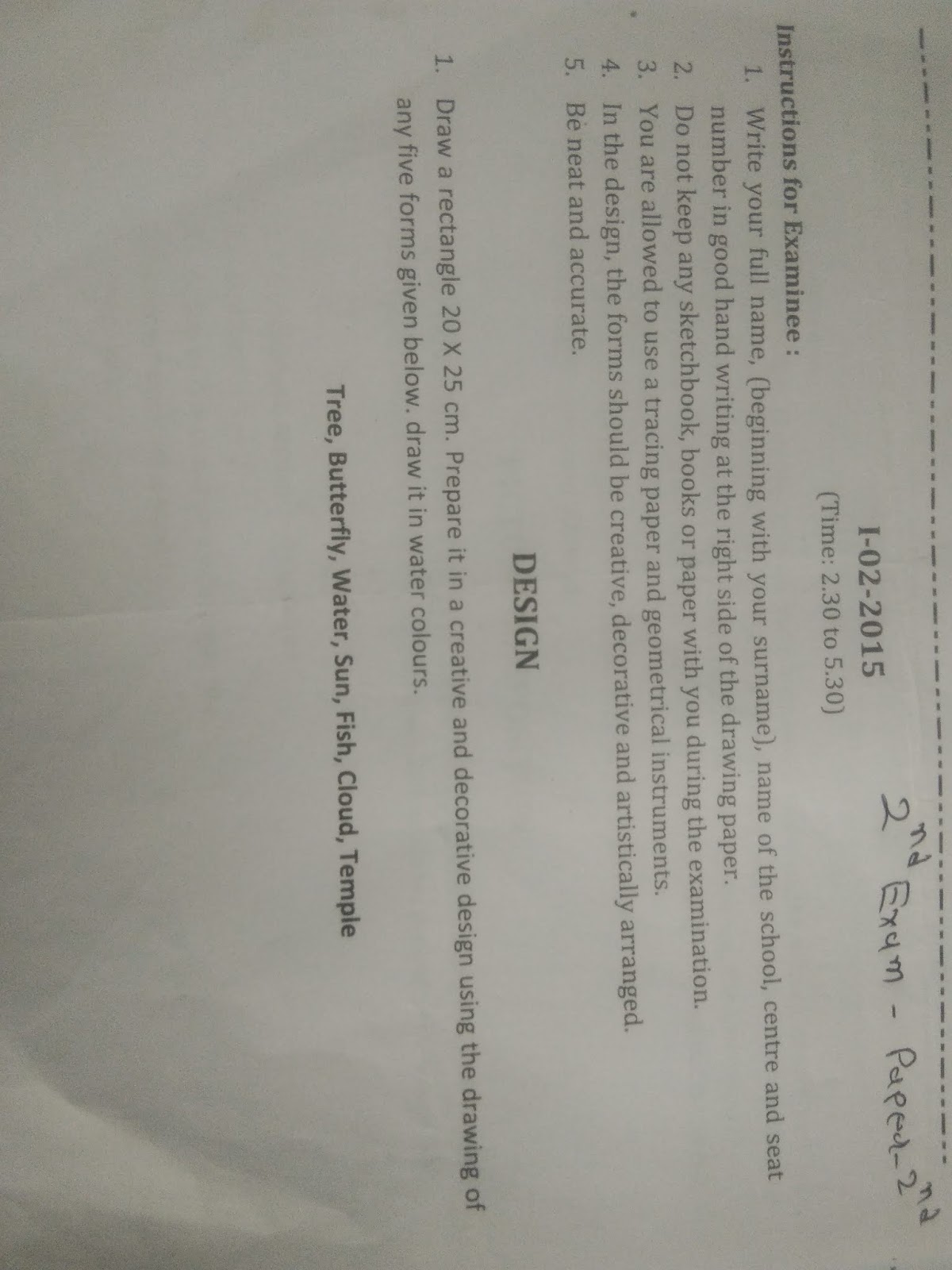 Paper pattern of elementary and intermediate drawing exam only for ...