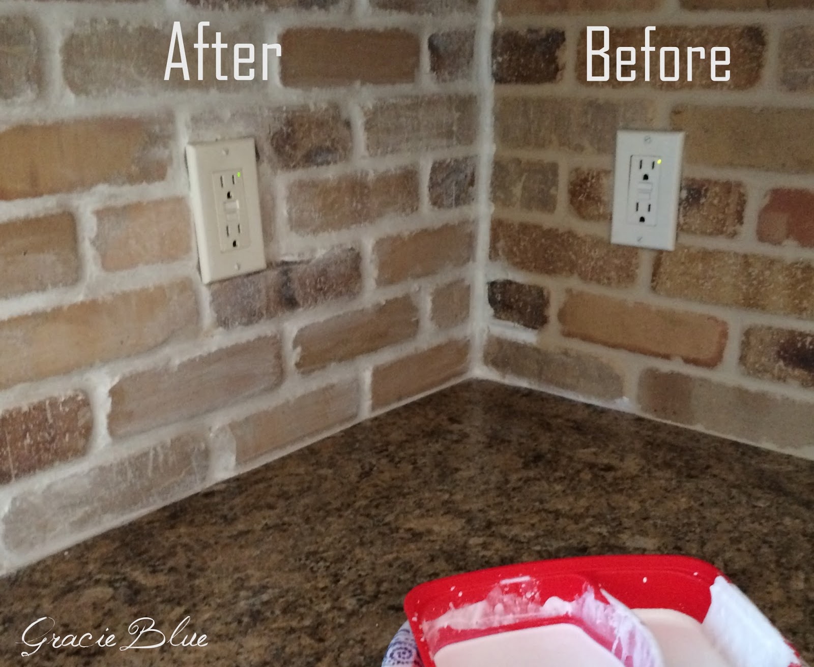 Gracie Blue : DIY Whitewash Brick Backsplash {and thinbrick source}