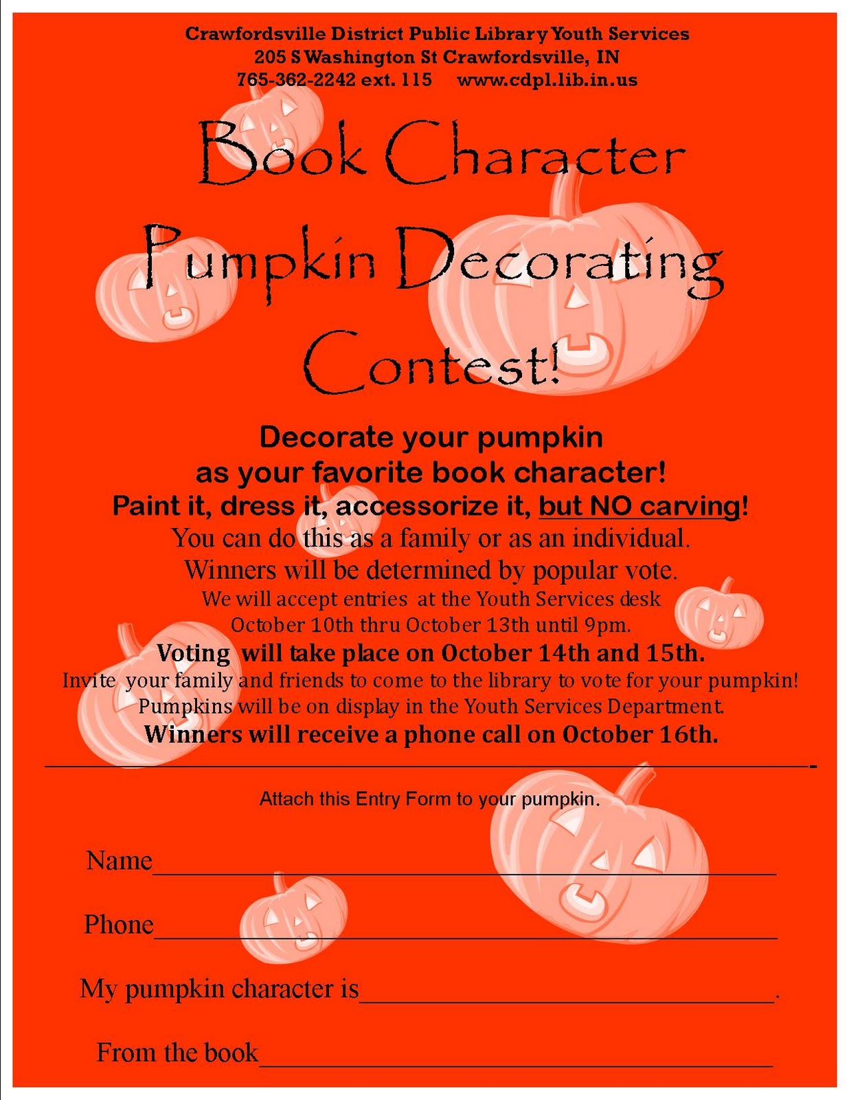 CDPL Children's Services: Book Character Pumpkin Decorating Contest