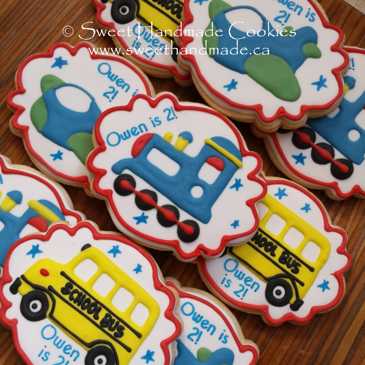 Sweet Handmade Cookies: 2nd Birthday Plane Train School Bus Cookies