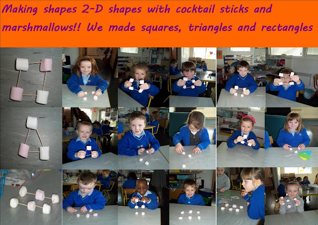 Maths Page: 2D shapes with marshmallows in Junior infants