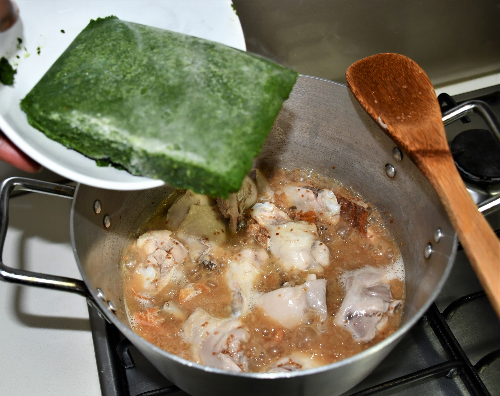 Chicken Cassava Leaves Cooked In Coconut Oil | The Cooking Wardrobe