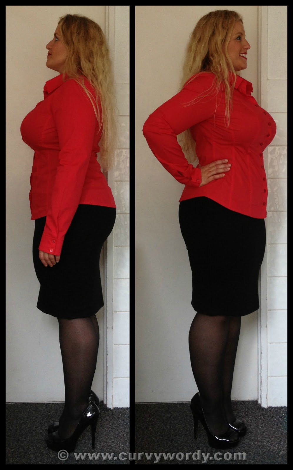 BiuBiu Modena Shirt in Red 42BBB - Curvy Wordy