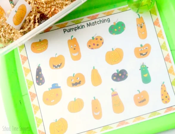Pumpkin Matching Sensory Bin {Free Printable} | School Time Snippets