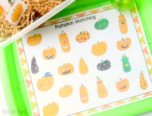 Pumpkin Matching Sensory Bin {Free Printable} | School Time Snippets