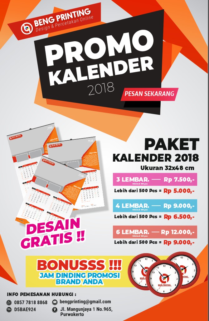 PROMO CETAK KALENDER 2018 - PERCETAKAN ONLINE BENG PRINTING
