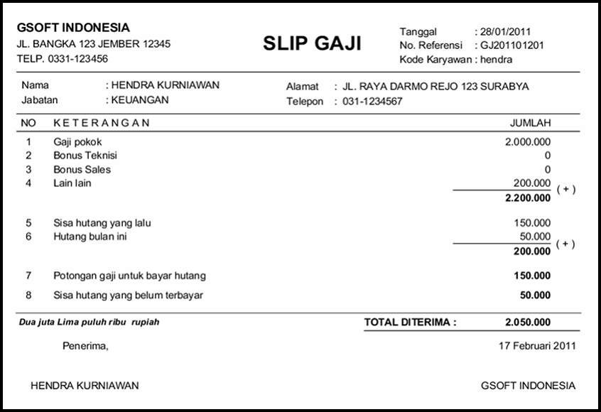 Contoh Slip Gaji Bulanan Karyawan Swasta Contoh Slip Gaji Bulanan Karyawan Swasta