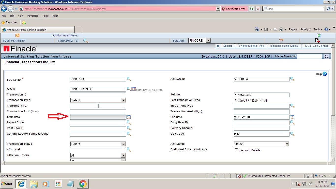 DOP Finacle Tutorials: Procedure to inquire paid transactions for MIS ...
