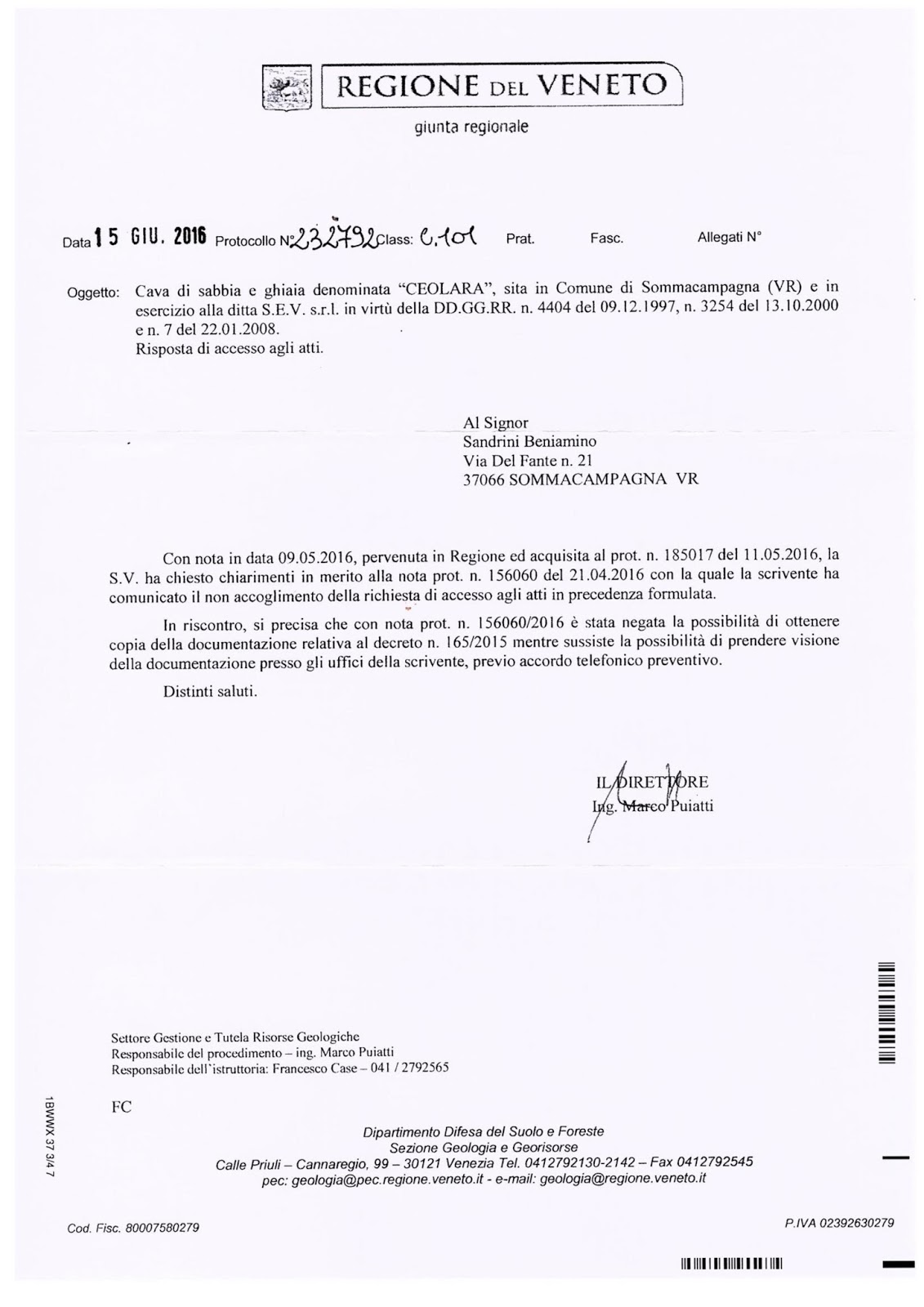 Con la presente si invia il documento avente ad oggetto: "Richiesta di ...