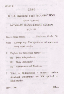 CDLU B.C.A II Year BCA-204 Database Management System 2013 Question ...
