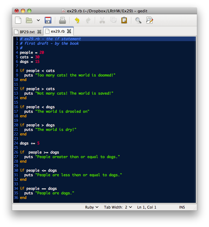 TESTHEAD: Exercise 29: What If: Learn Ruby the Hard Way: Practicum
