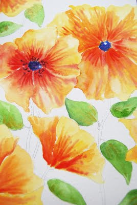 Painting in Trees: Orange Flowers Tutorial Part 2: Stems and Leaves