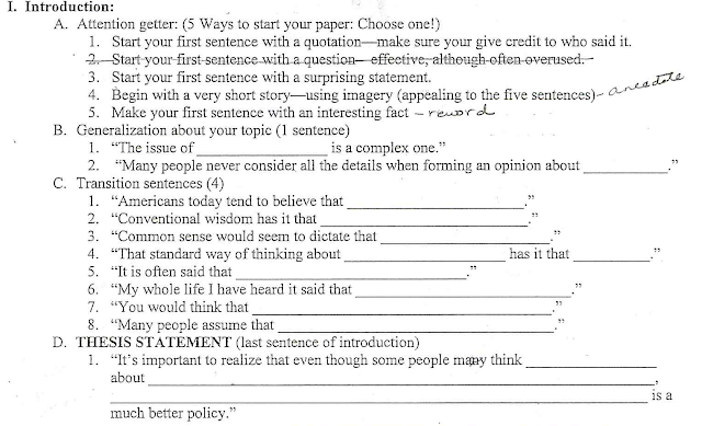 The Writing Process: Sentence Starters for Argumentative Essay