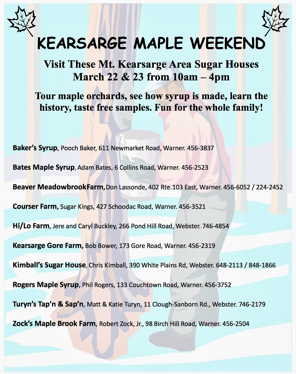 WARNER! NH: March 22 & 23, 2014 • Maple Weekend (with Map)