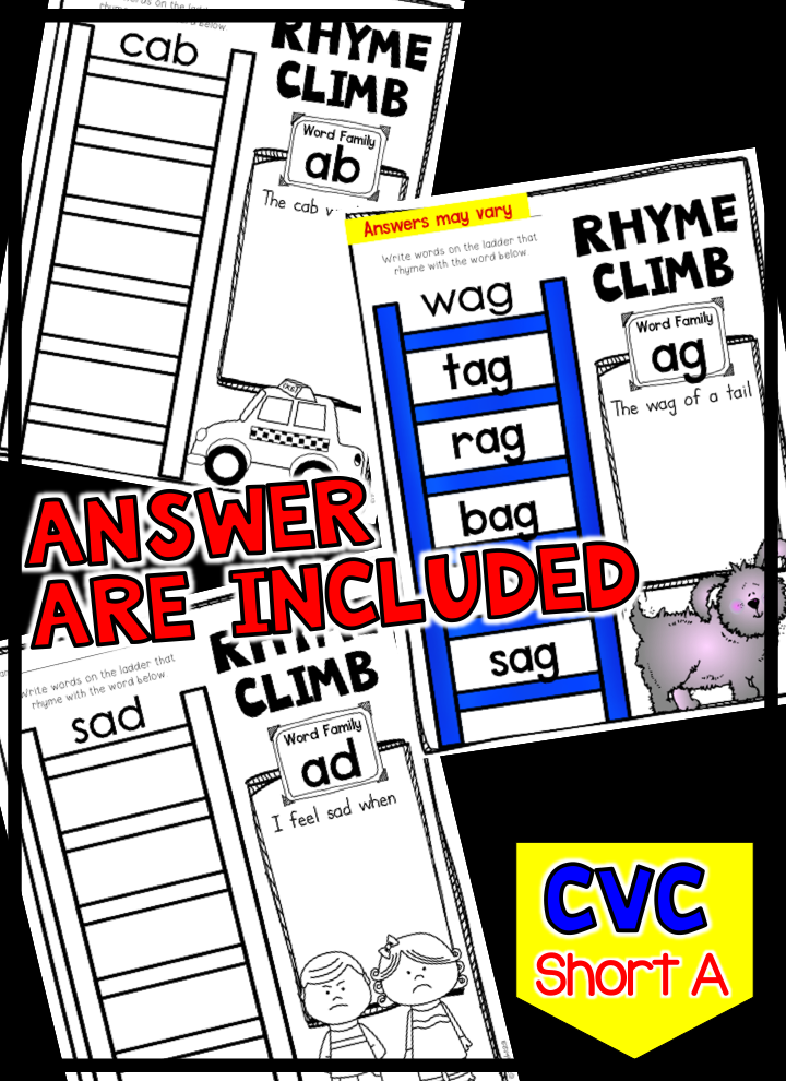 CVC Words Rhyming - Phonemic Awareness - Short Vowel: Aa | Teach123