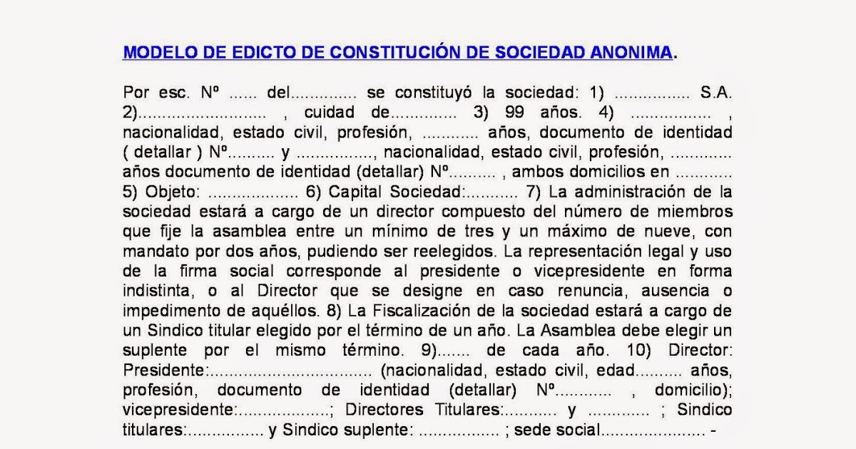 MODELOS DE ESCRITOS DE SOCIEDADES CIVILES Y COMERCIALES: EDICTO DE ...
