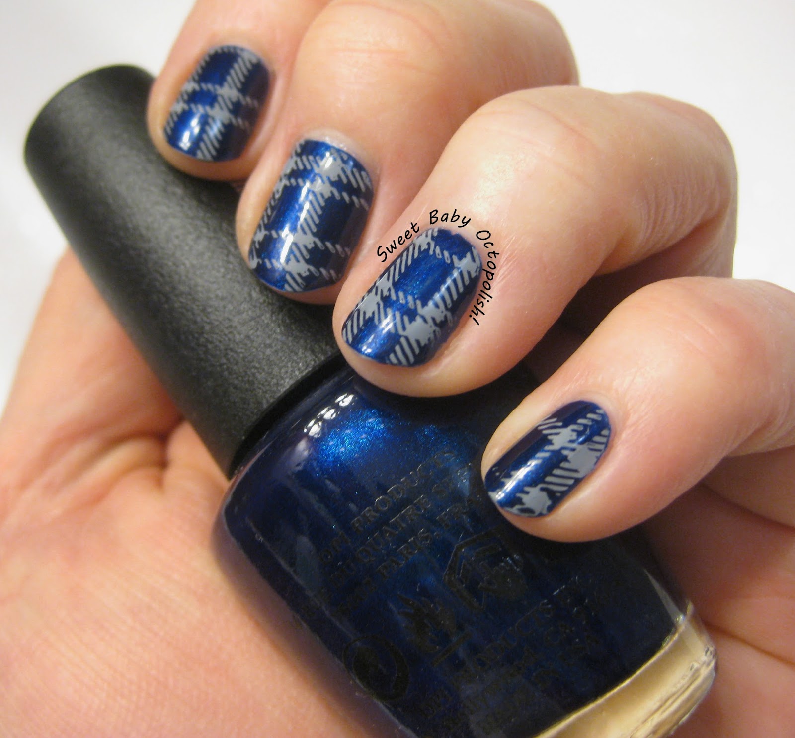 Plaid nails - OPI Yoga-ta Get This Blue
