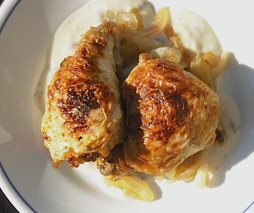 Kitchen Bounty: Sausage-Stuffed Chicken Legs with White Sauce