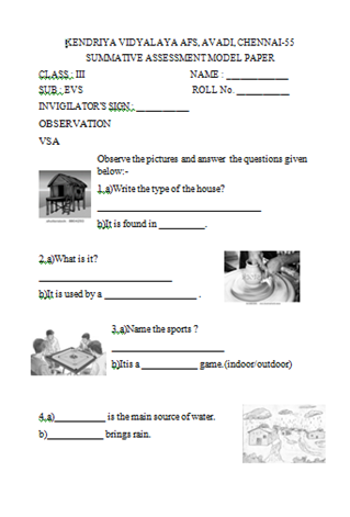 KV AFS PRIMARY SECTION HOME WORKS: CLASS -3 - EVS - SA2 MODEL QUESTION ...