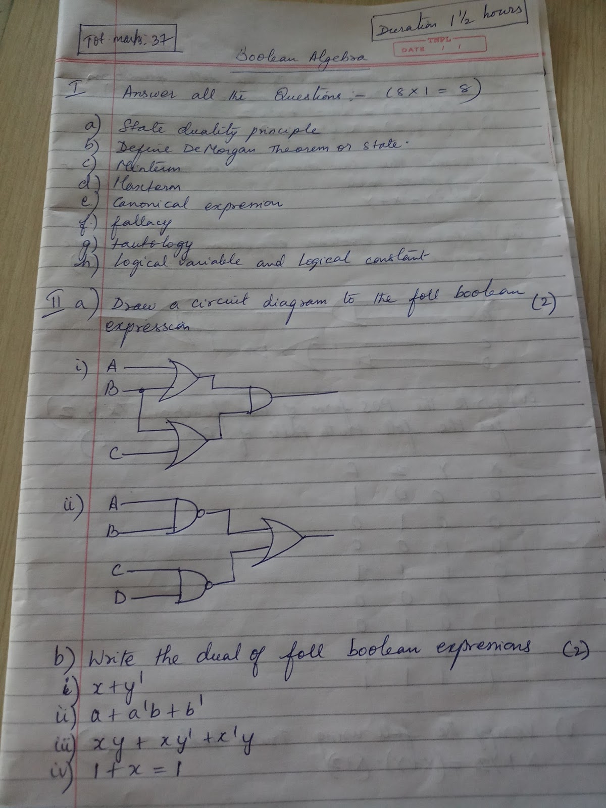 12ECPS: BOOLEAN ALGEBRA TEST