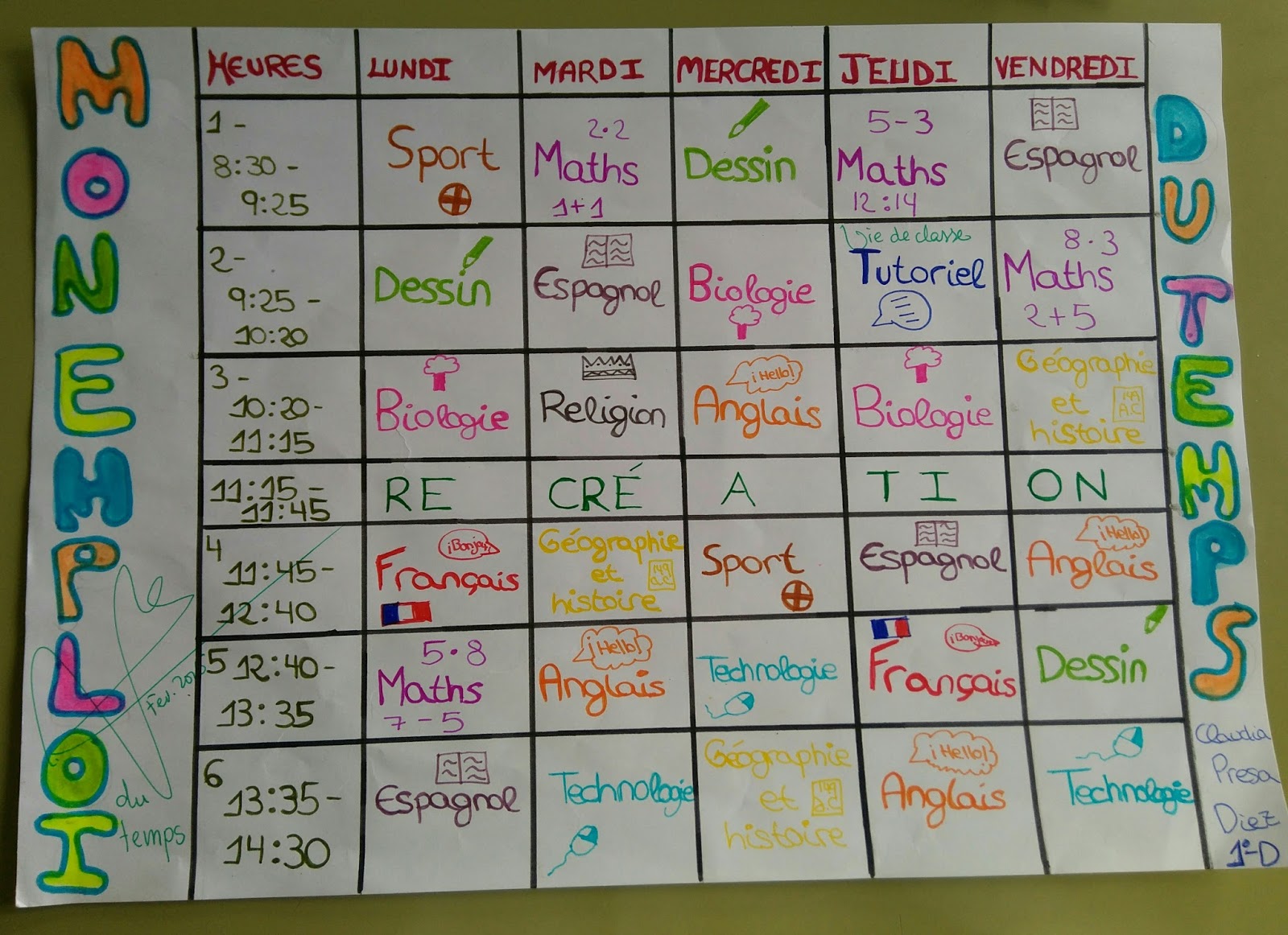 BIENVENUE SUR NOTRE BLOG FRANÇAIS: Mon emploi du temps (1º de ESO)