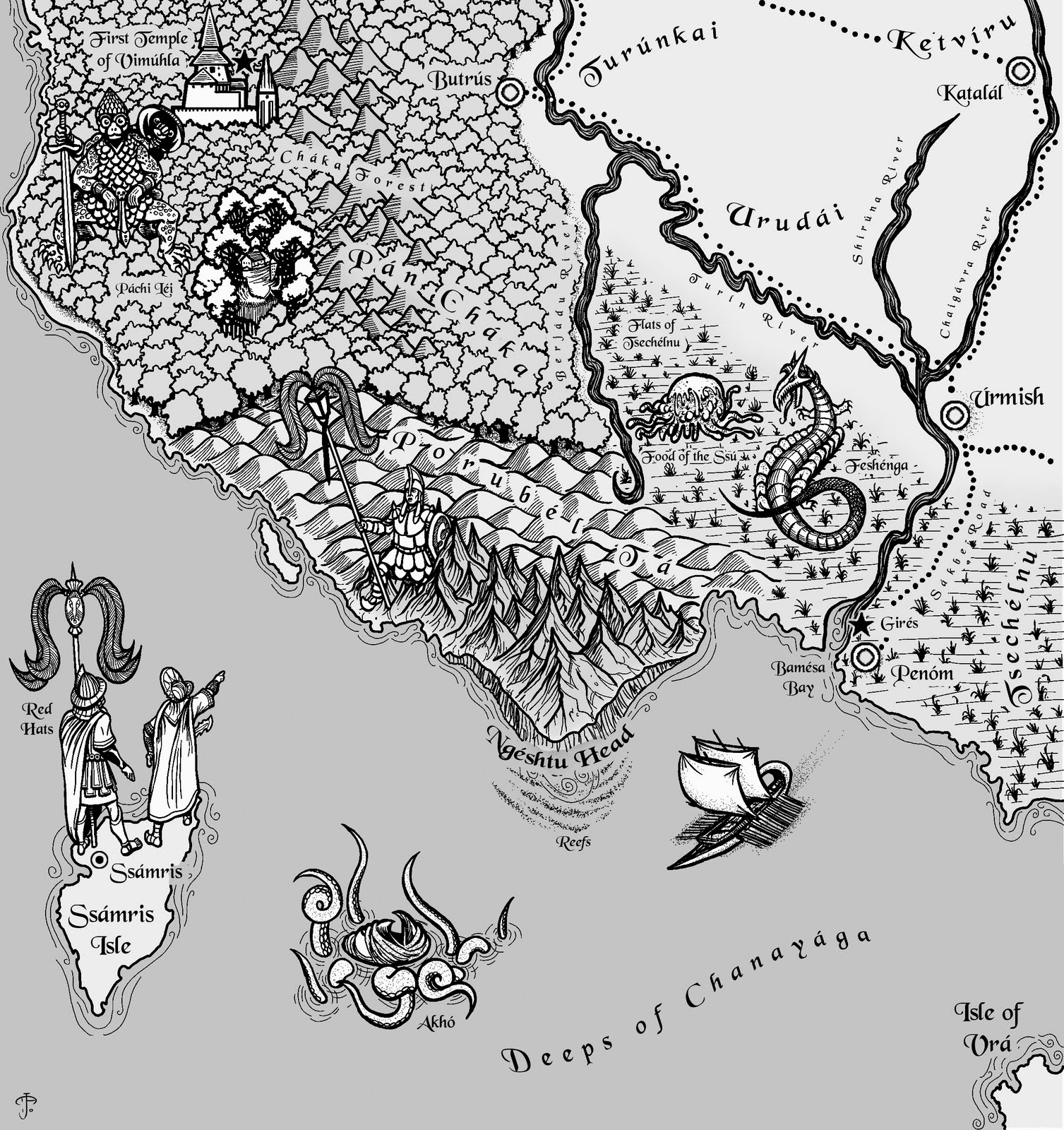 The Tékumel Project: Sample "Picture Map" - Penom and Pan Chaka