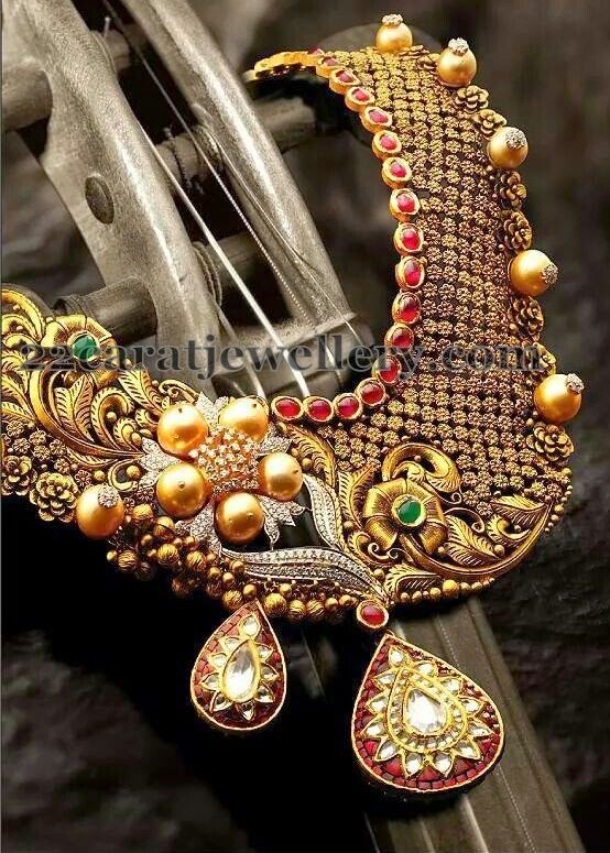 Pearls Embellished Dull Finish Choker - Jewellery Designs