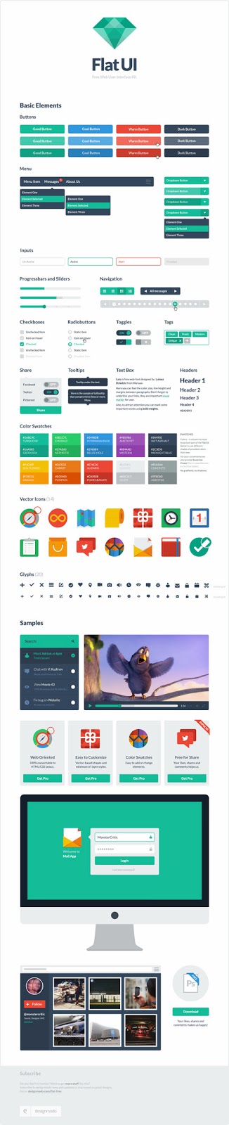 Designer Resource: Flat UI Free – PSD&HTML User Interface Kit From ...