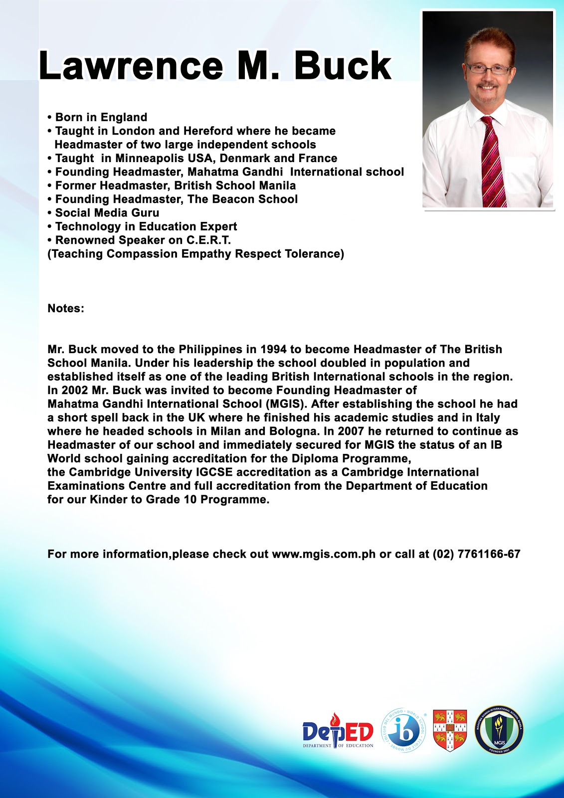 MGIS Headmaster Lawrence M. Buck: About Lawrence M. Buck (MGIS)