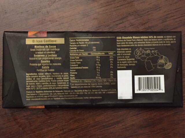 Regin's Realm: Chocolate review: El Rey - Chocolate Blanco Icoa 34% Cacao