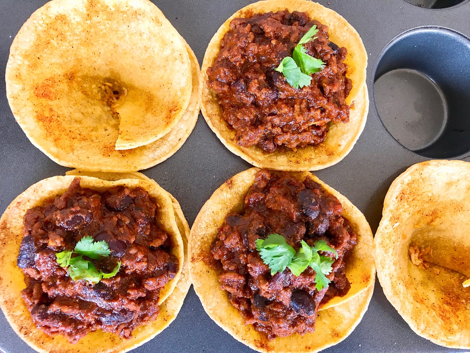 Hearty Beef Chili in Corn Tortilla Boats