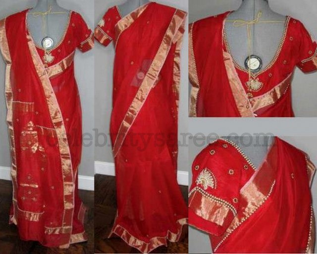 Red Chanderi Saree - Saree Blouse Patterns