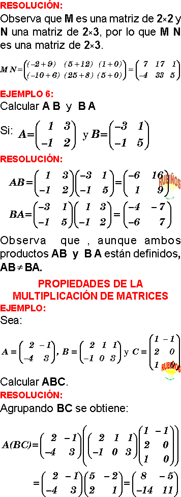 MATRICES EJEMPLOS Y EJERCICIOS RESUELTOS