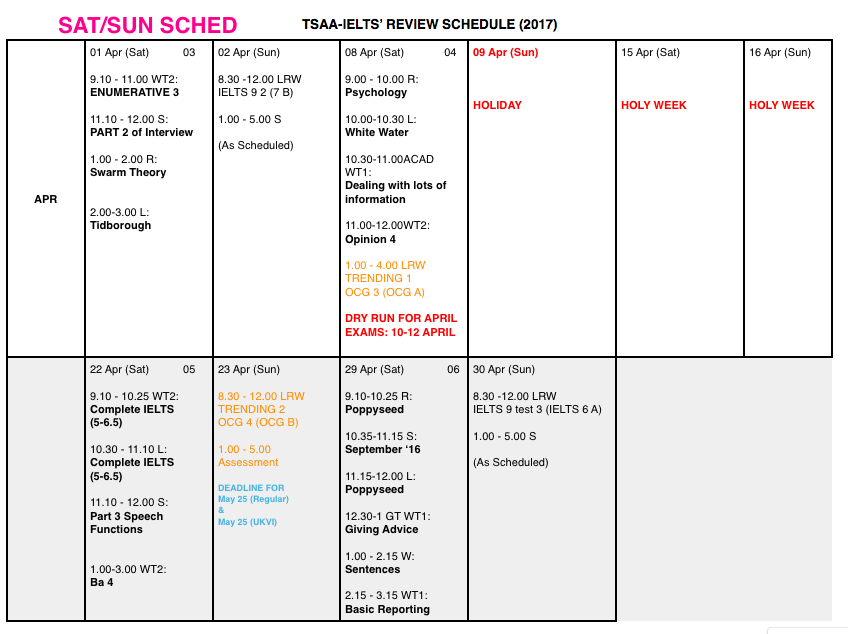 APRIL to JUNE 2017 Sat/Sun Schedule