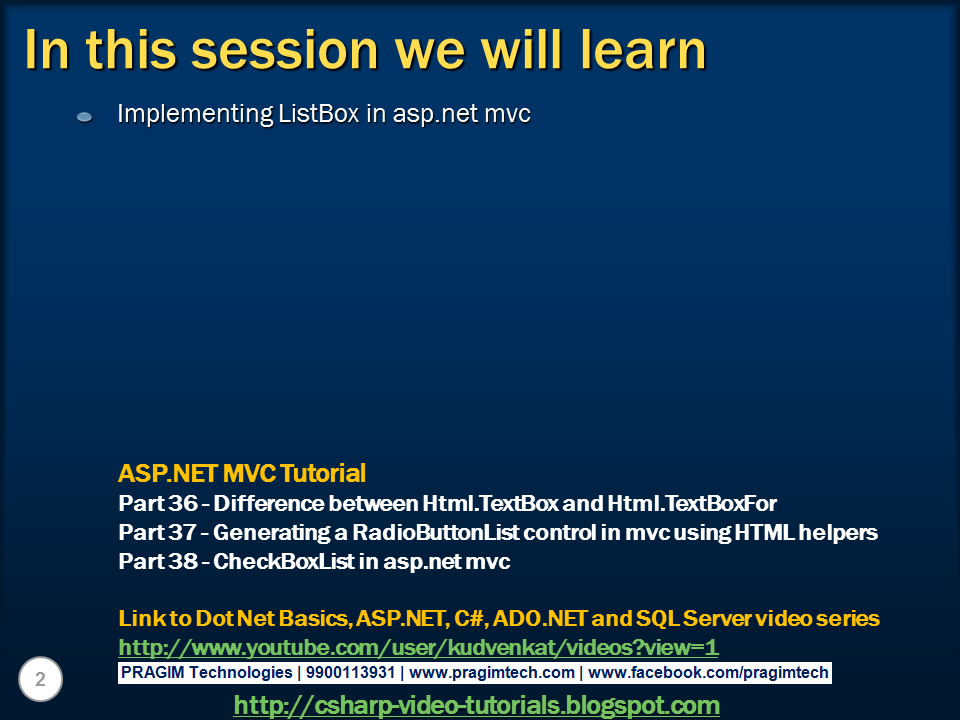 Sql server, .net and c# video tutorial: Part 39 - ListBox in ASP.NET MVC
