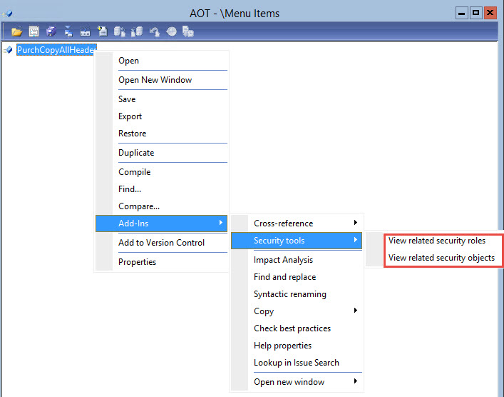 AX/D365 Technical Blog: How to find used by security roles from a menu item