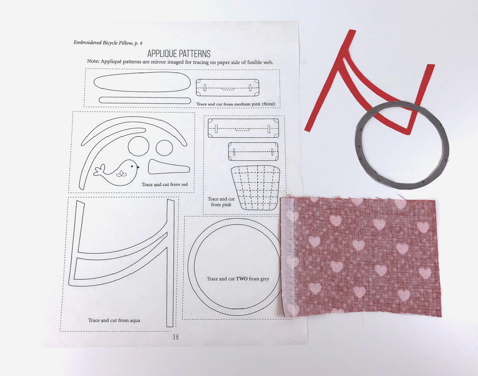 Valentines Applique Bicycle Pillow - Ameroonie Designs