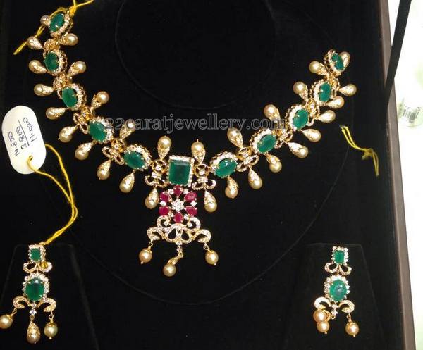 Cz Emerald Necklace 72 Grams Jewellery Designs