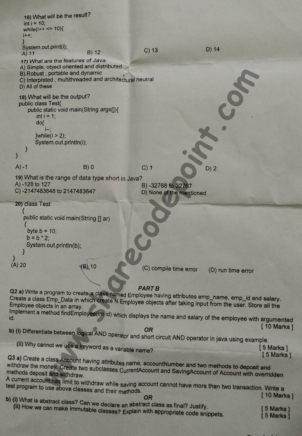 CSE310 - Programming in java end term exam question paper - lpu ...