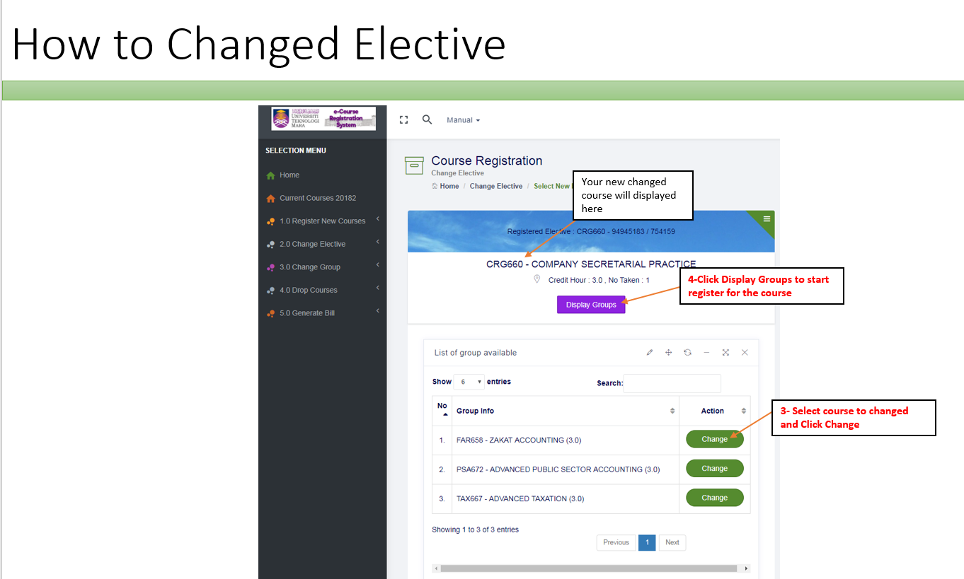 UNIVERSITI TEKNOLOGI MARA - STUDENT PORTAL: How to Changed Elective