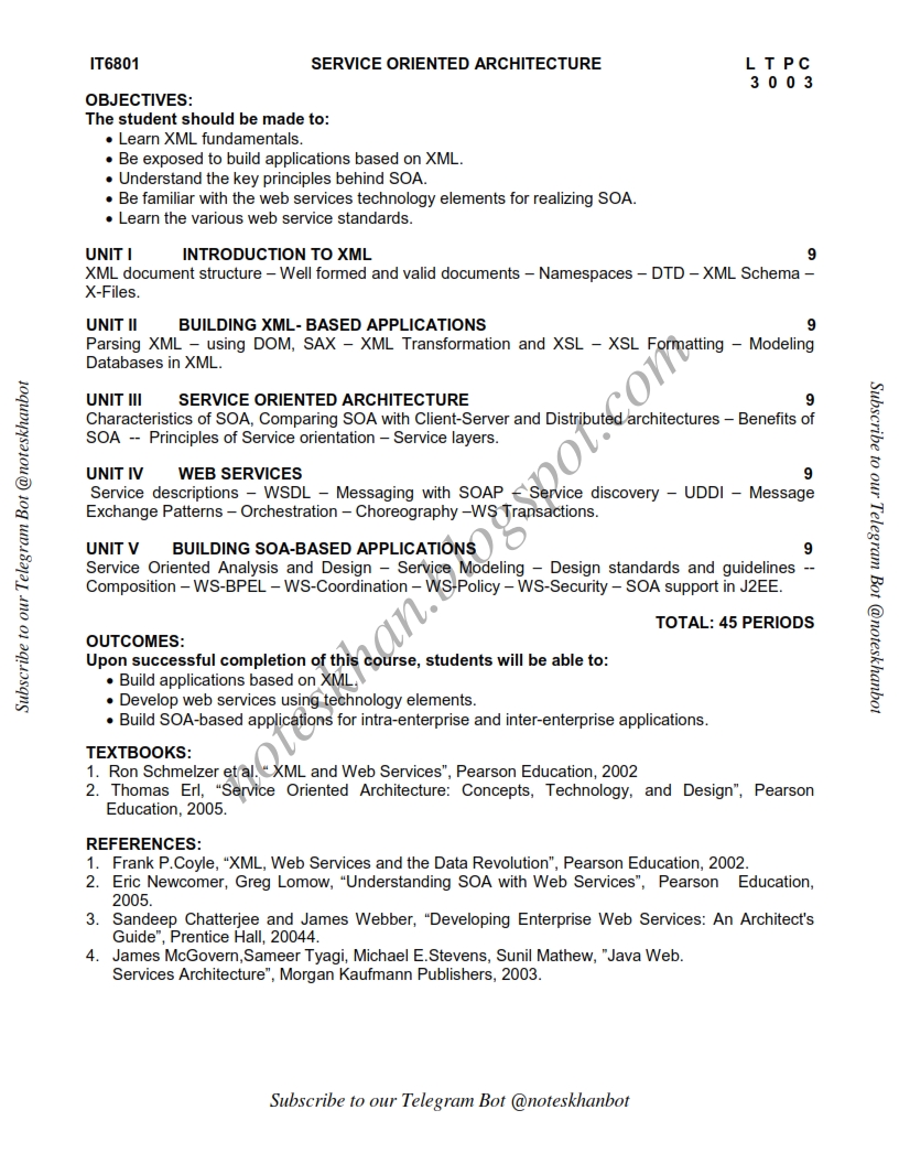 It6801 Service Oriented Architecture Syllabus Semester Viii It Btech Anna University Anna