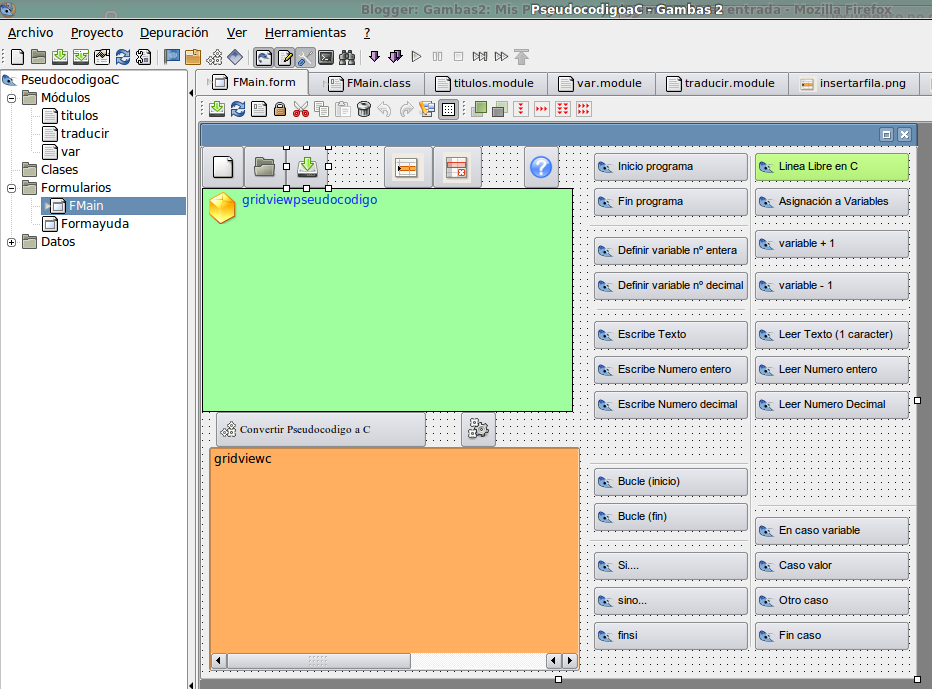 Gambas Mis Programas y el Softwarelibre: Aplicación: Pseudocodigo a lenguaje C