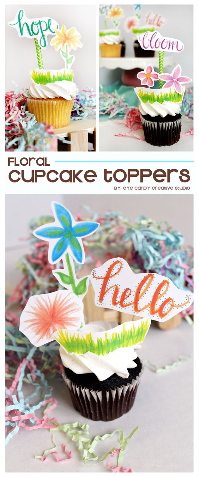 Eye Candy Creative Studio: FREEBIE :: Spring Floral Cupcake Toppers