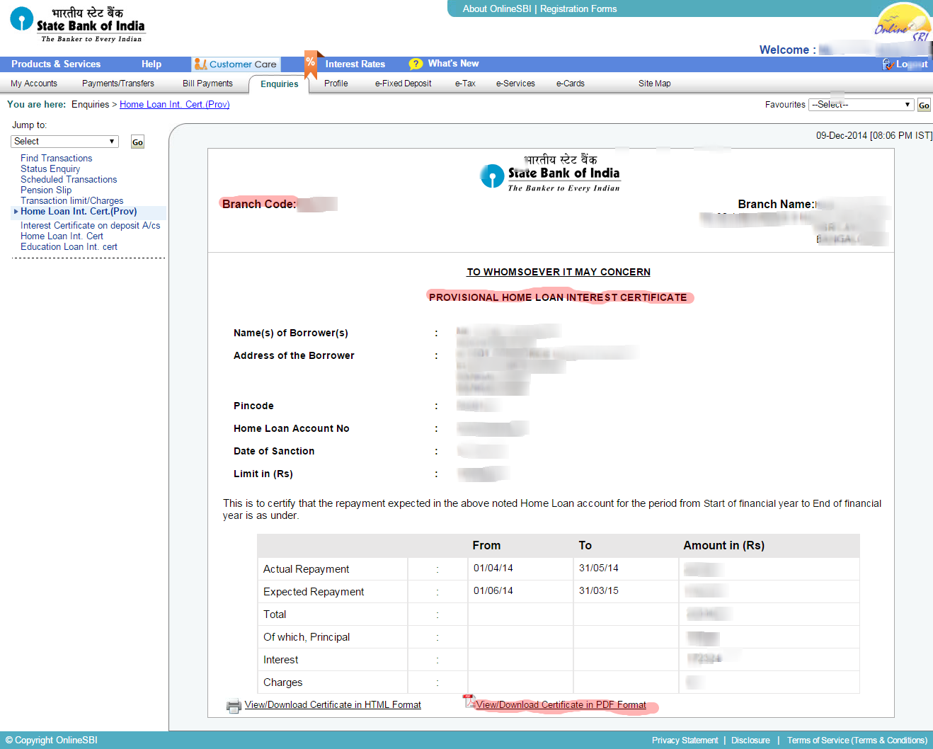 SBI MaxGain Home Loan Generating Provisional Certificate For Income